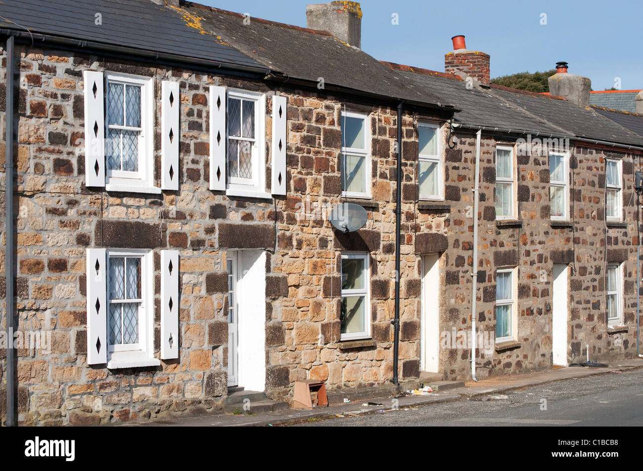 A row of old tin miners cottages near Camborne in Cornwall, UK Stock ...