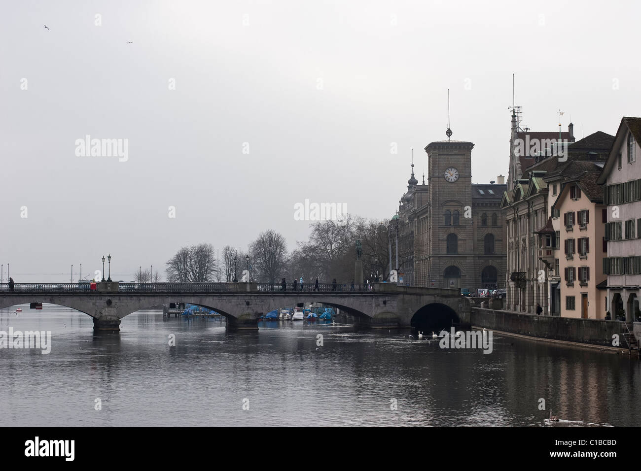 Bridge Over a River in Zurich Stock Photo - Alamy