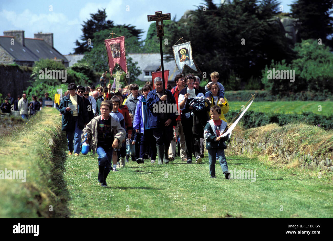 France, Cotes d'Armor, procession of the annual pilgrimage on the ...