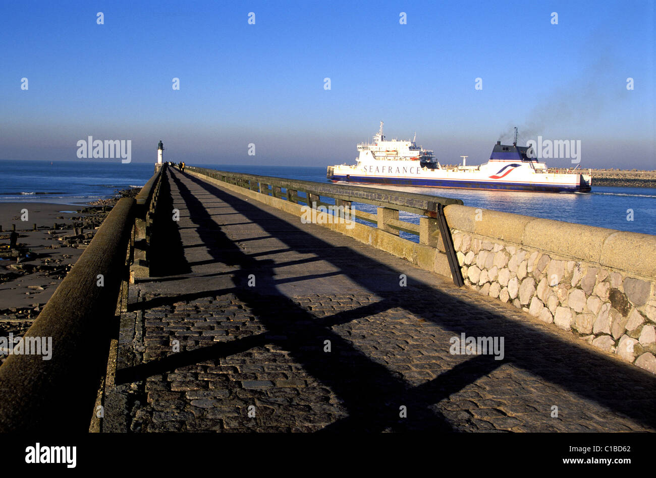 France, Pas de Calais, Calais, northern pier, freight ferry leaving the ...
