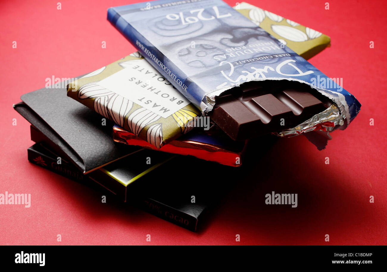 A selection of high end chocolate bars including Mast Brothers and ...