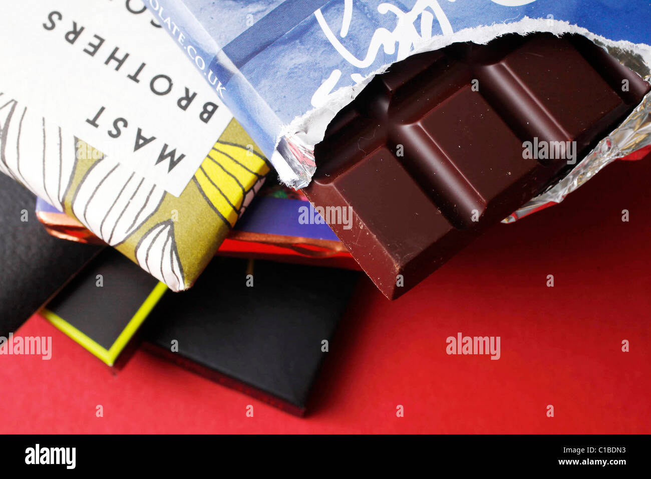 A selection of high end chocolate bars including Mast Brothers and ...