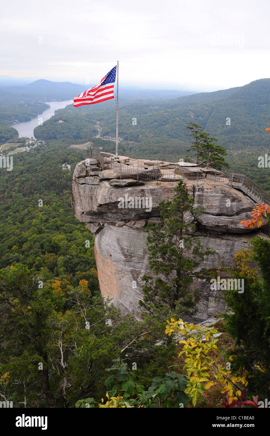 American Flag over Chimney Rock Monolith - the focal point of Chimney ...