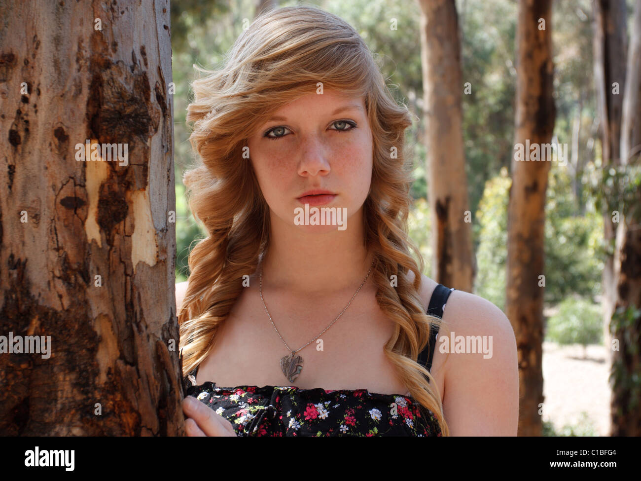 USA A portrait of a beautiful teenage girl looking directly at the ...