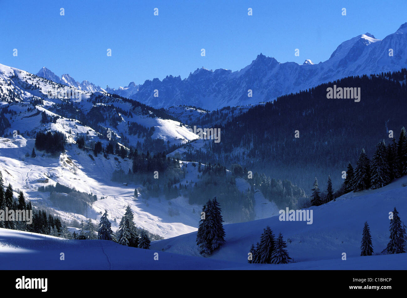 France, Haute Savoie, Aravis massif, panorama from the Aravis pass ...