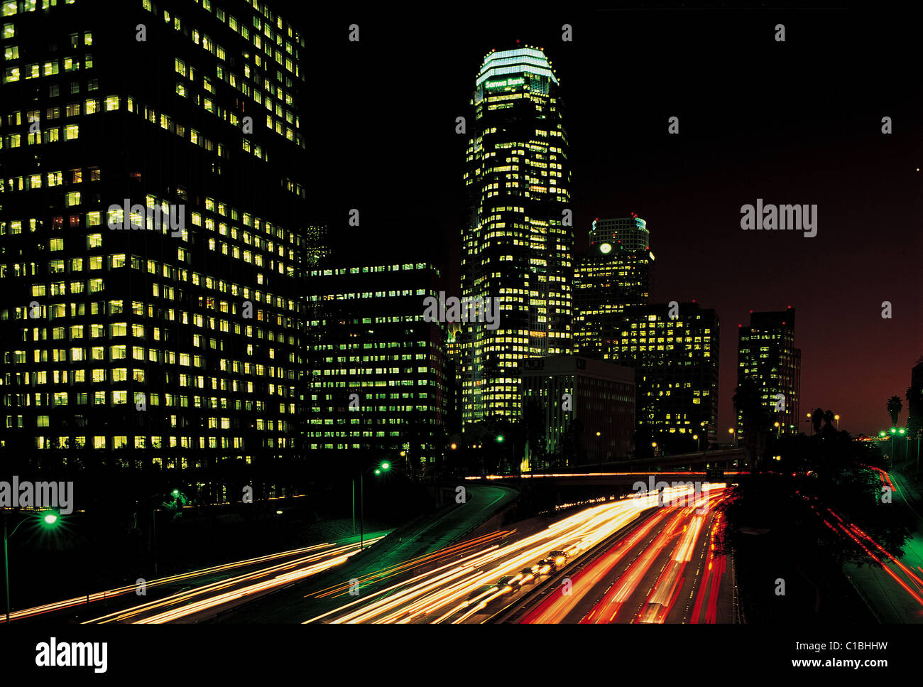 United States, California, Los Angeles, Hollywood, 101 Freeway by night ...