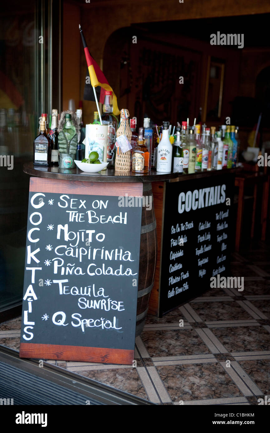 signboard menu sign drinks cocktails alcoholic spirit group bottles ...