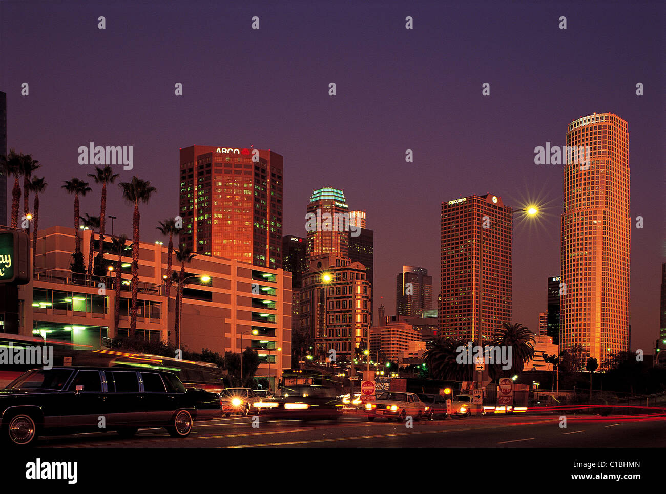 Usa California Los Angeles Illuminated Cityscape At
