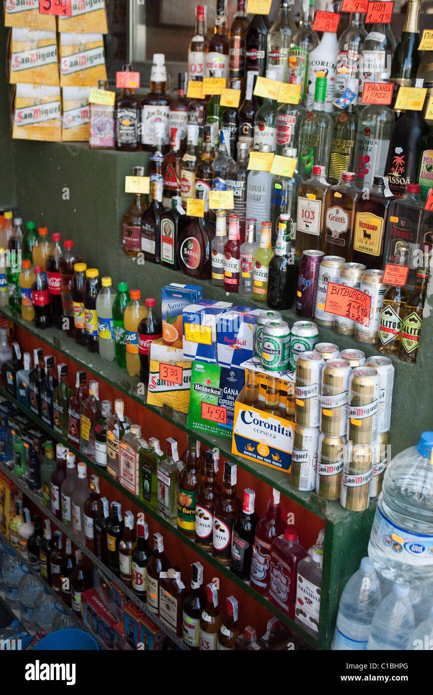 Alcoholic bottles spirit liquor drink displayed in store retail ...