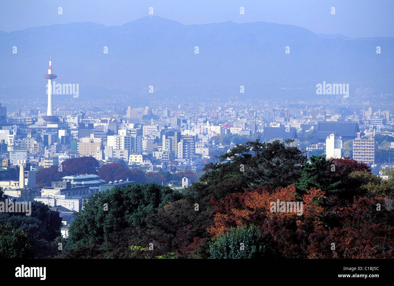 Japan, Honshu Island, panorama of Kyoto from Kiyomizudera Temple Stock ...