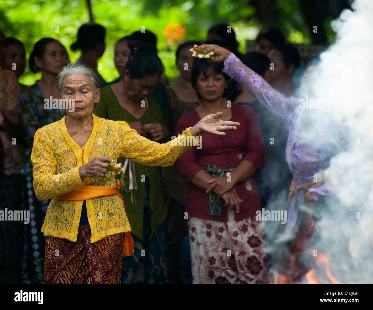 A Balinese Hindu cremation ceremony taking place in the village of ...