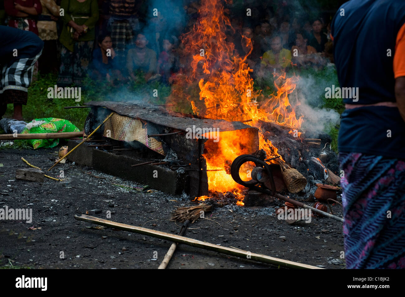 A Balinese Hindu cremation ceremony taking place in the village of ...