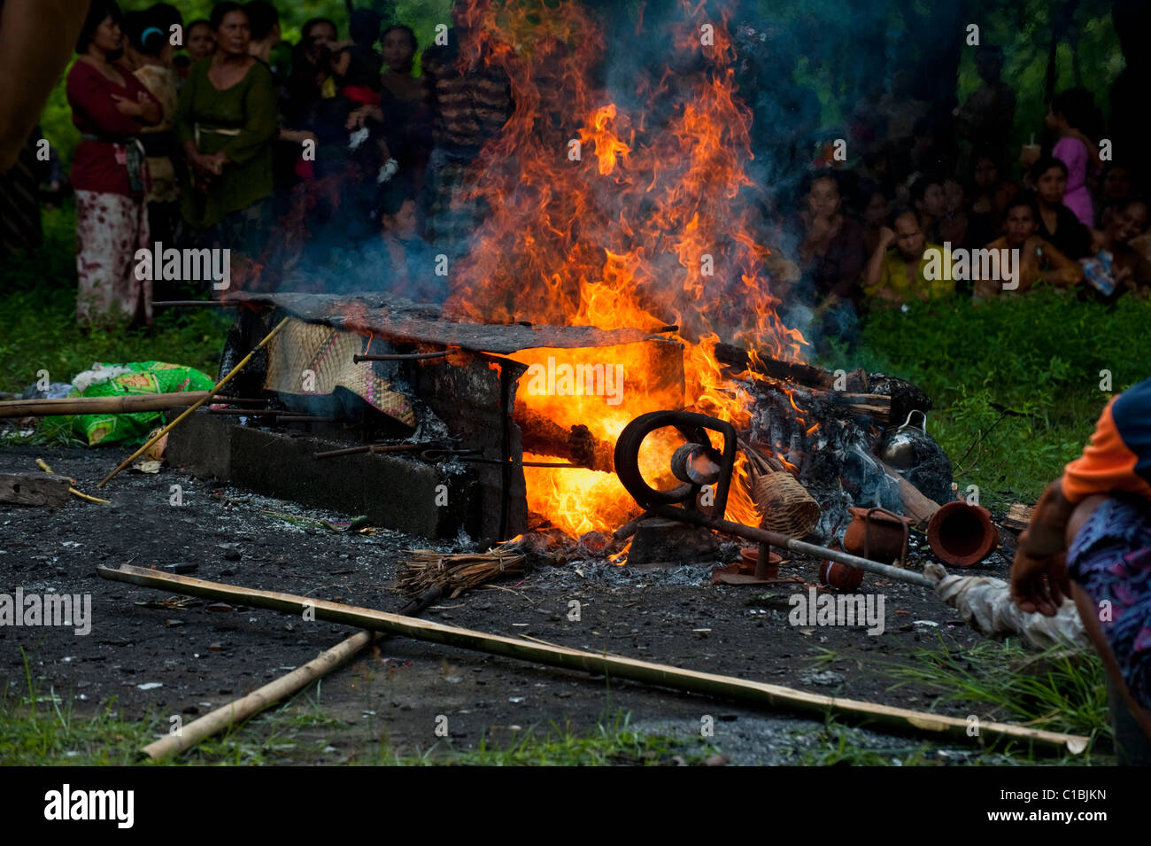 A Balinese Hindu cremation ceremony taking place in the village of ...