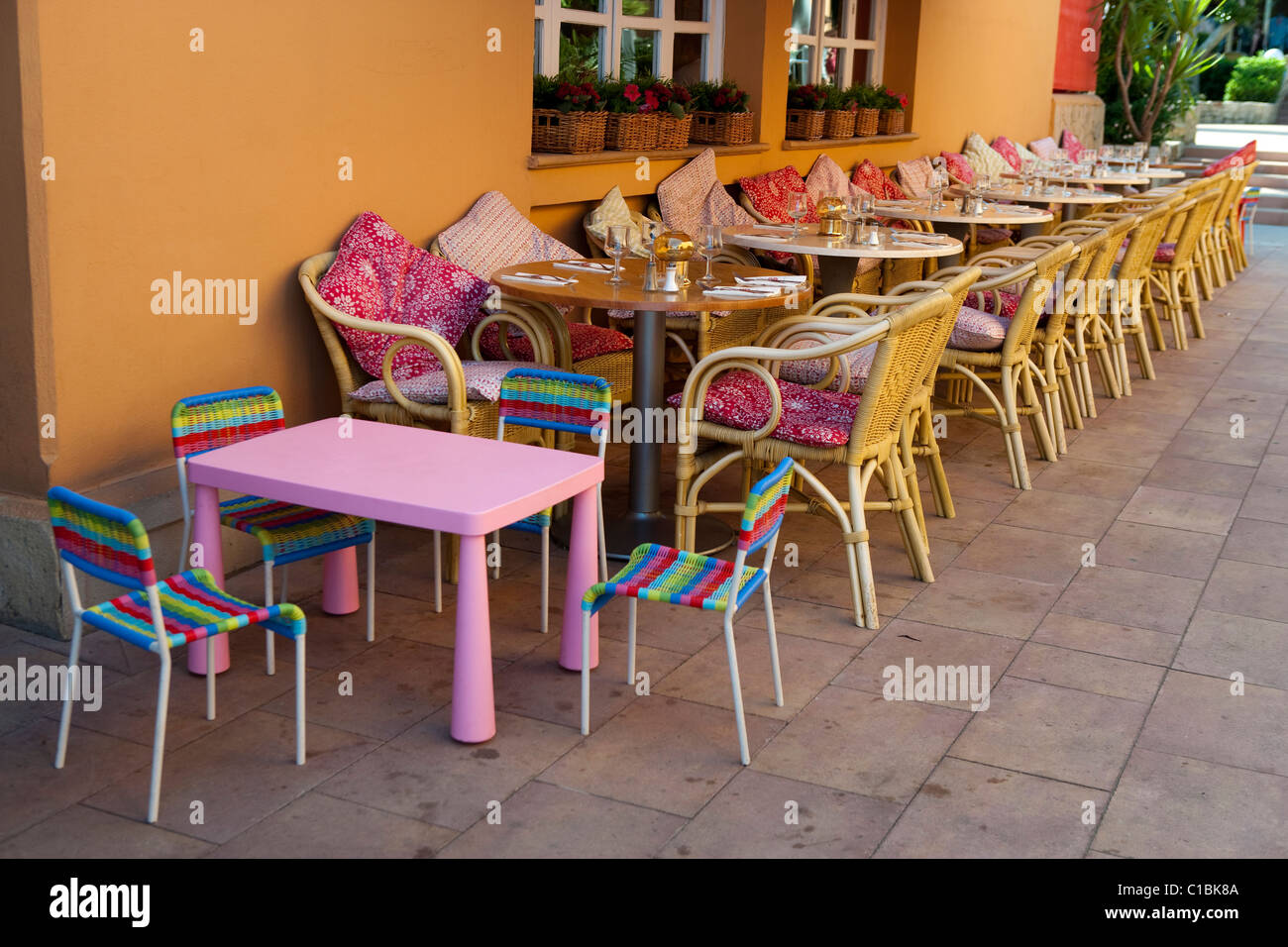 restaurant external outside chairs tables table set detail Mallorca ...