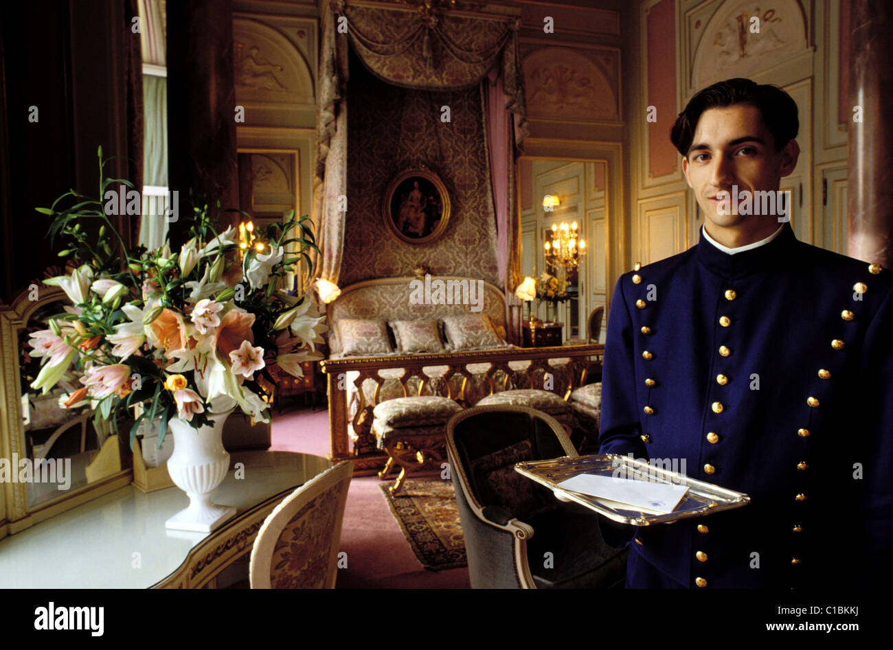 France, Paris, (Luxury Parisian Hotels), groom in the imperial suite of ...