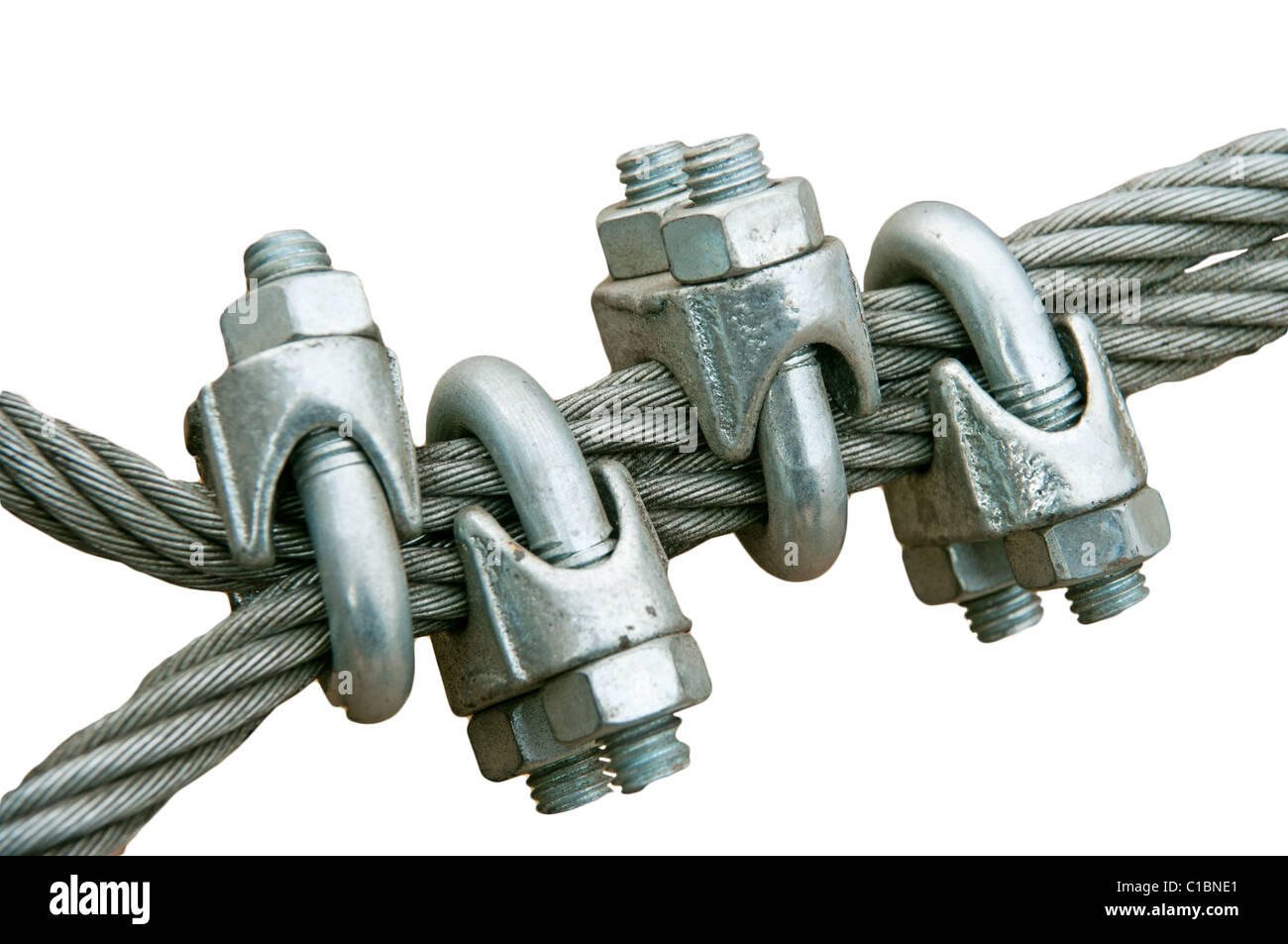 Two steel ropes connected by loose straps Stock Photo - Alamy