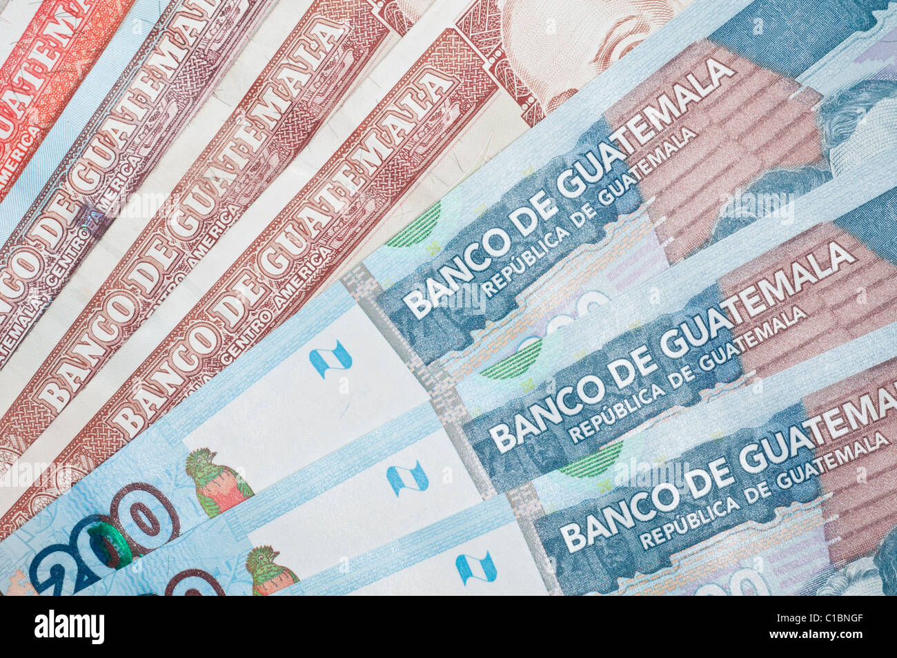 Guatemalan quetzales, bank notes, Q200, Q100, Q50, currency Stock Photo ...