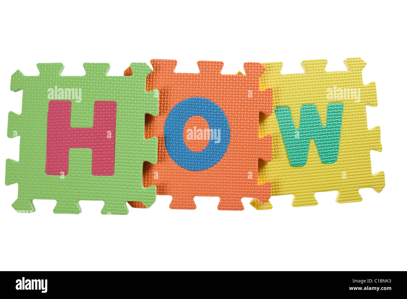 Alphabet blocks forming the word HOW isolated on white background Stock ...