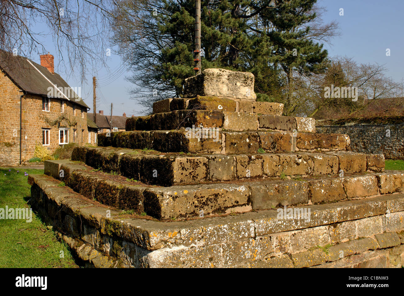 Base of old cross, Chipping Warden, Northamptonshire, England, UK Stock ...