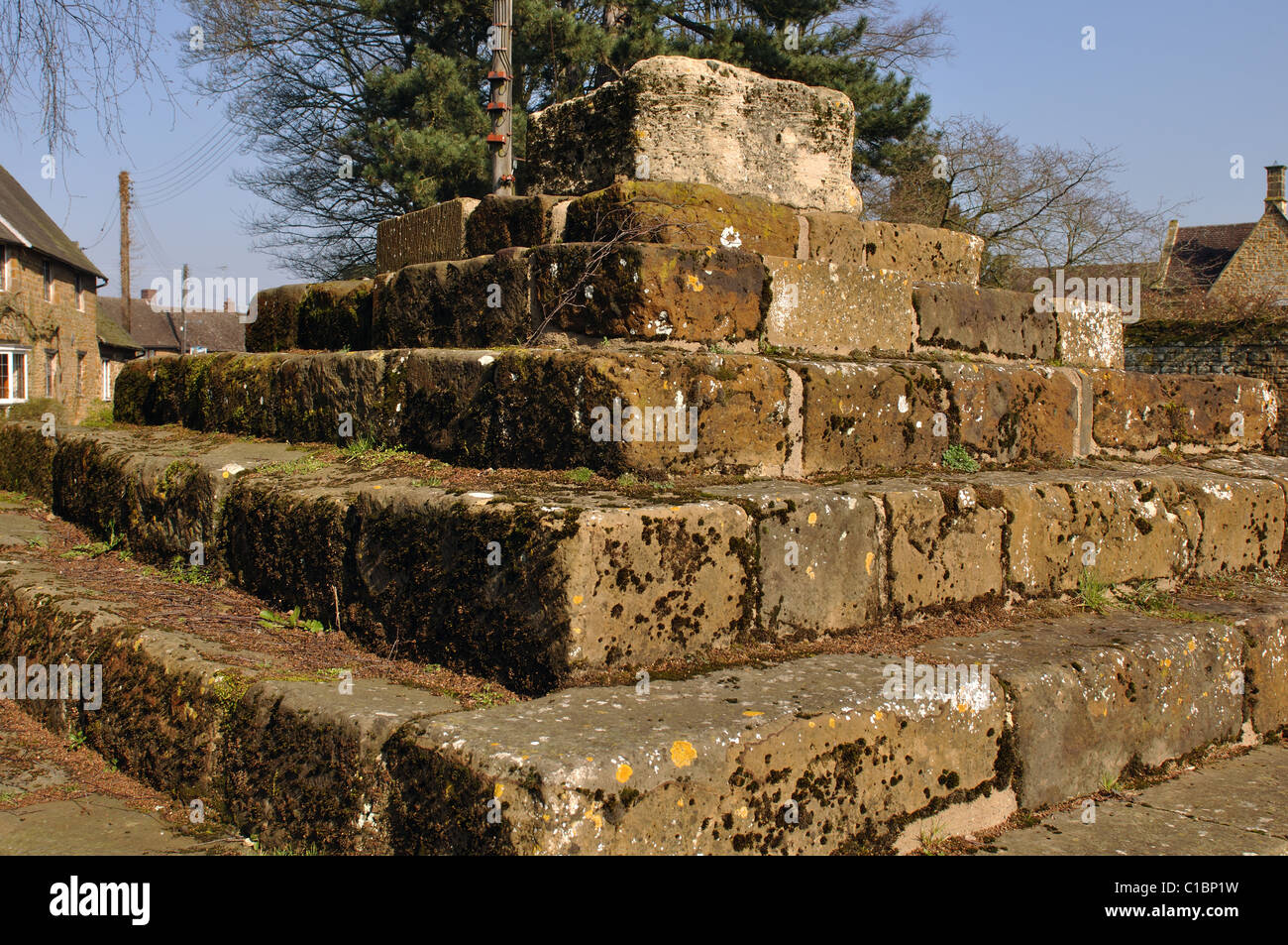 Base of old cross, Chipping Warden, Northamptonshire, England, UK Stock ...