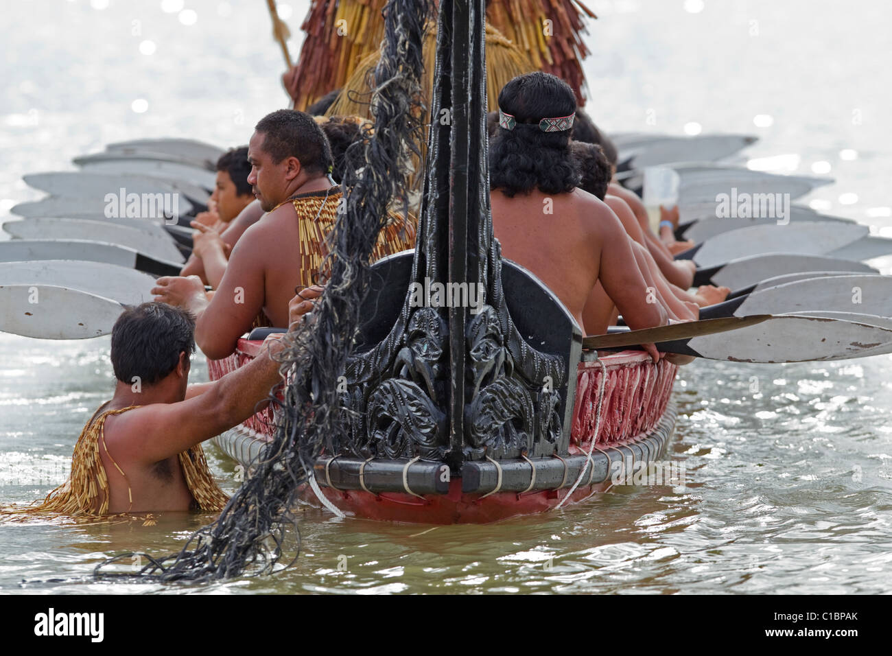 Waka Karakia - the blessing of the waka, Te Tii Beach, Waitangi, New ...