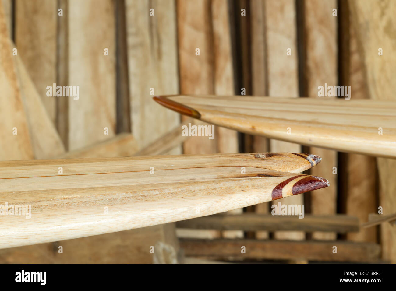 Surfboard Workshop Balsa Wood And Finished Boards Stock Photo - Alamy