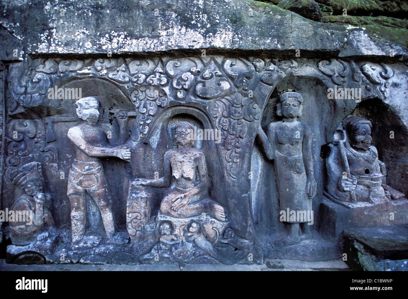 Indonesia, Bali, statues carved in the rock close to Ubud Stock Photo ...