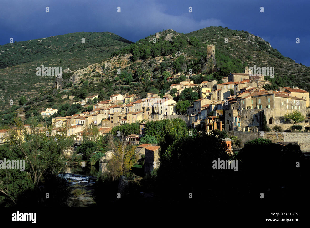 Village roquebrun france south france hi-res stock photography and ...