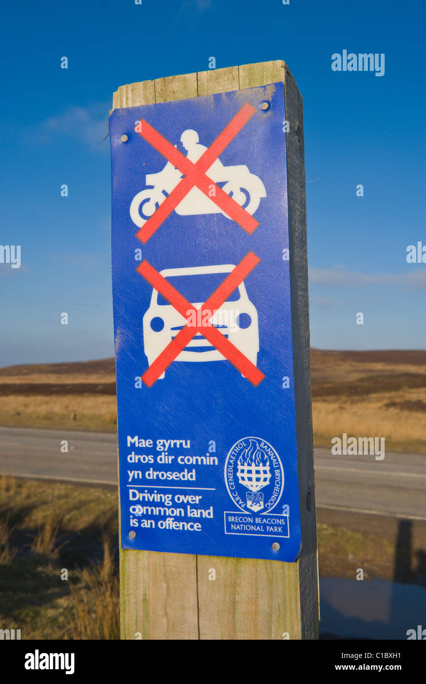 NO VEHICLES sign on common land in the Brecon Beacons National Park at ...