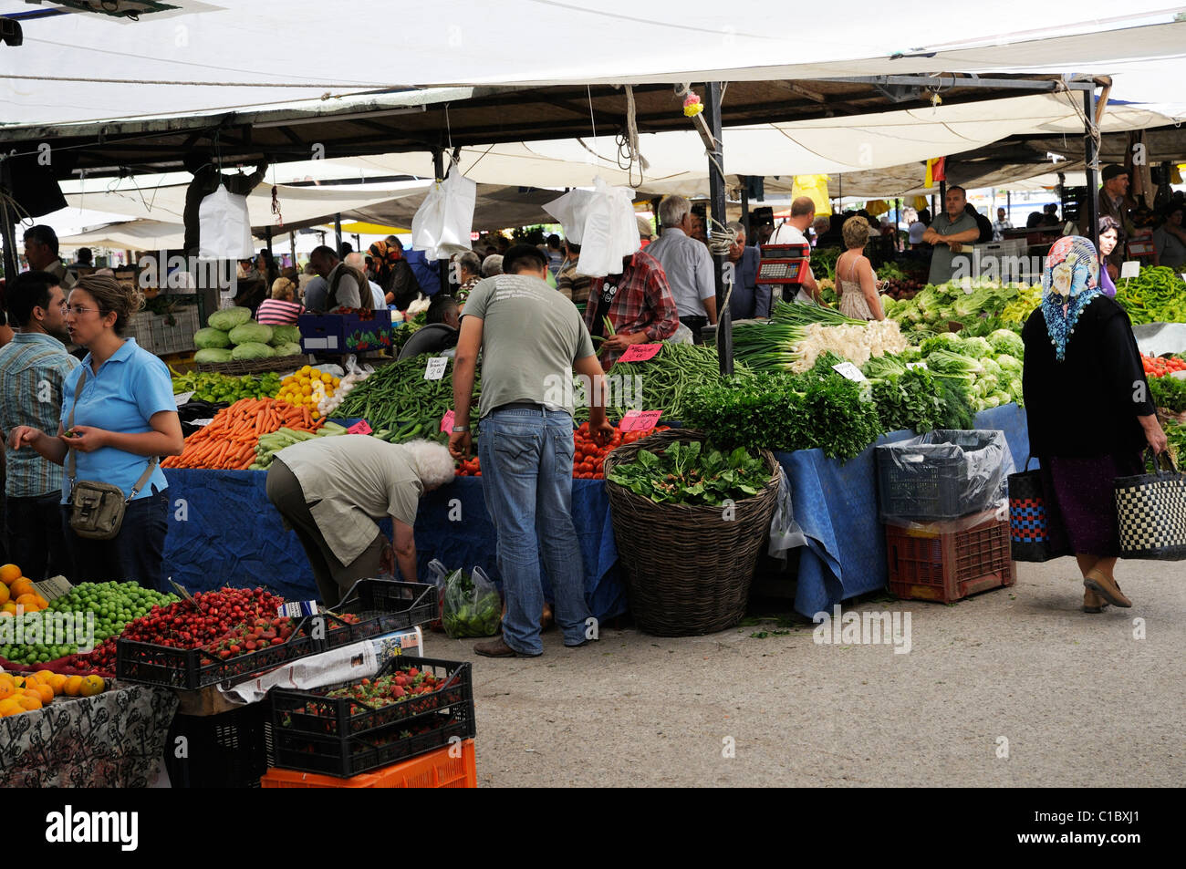 Shopping in the town centre of Turgutreis south west Turkey Asia Minor ...