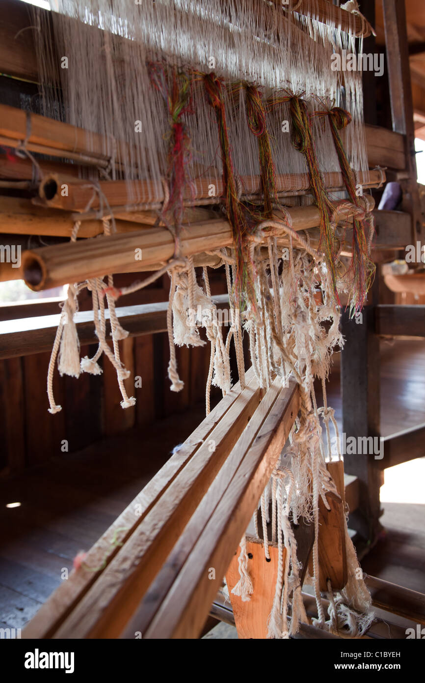 Close up of staple on loom in weaving workshop in Burma Stock Photo - Alamy