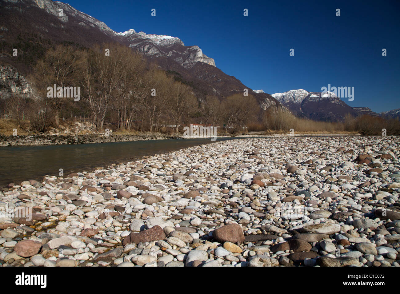 Shore of Adige river, Borghetto in Vallagarina, Trentino Alto Adige ...