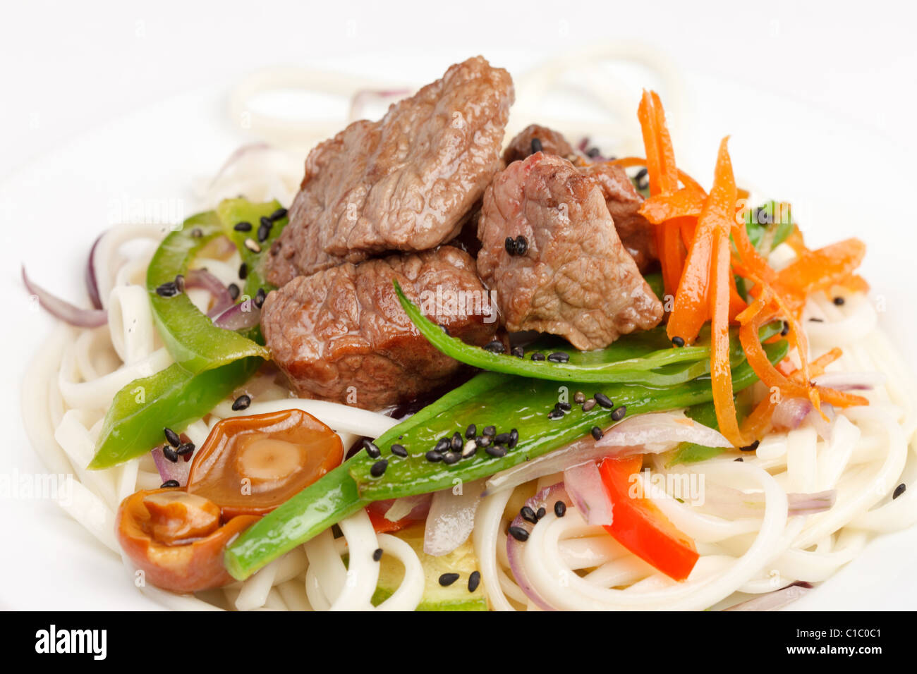 meat with vegetables and noodles Stock Photo - Alamy