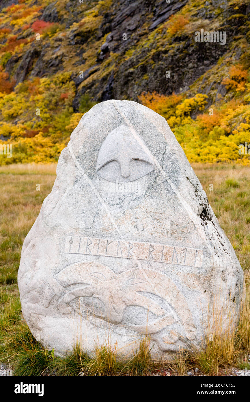 Erik the Red monument carved in stone, Narsarsuaq, South Greenland ...