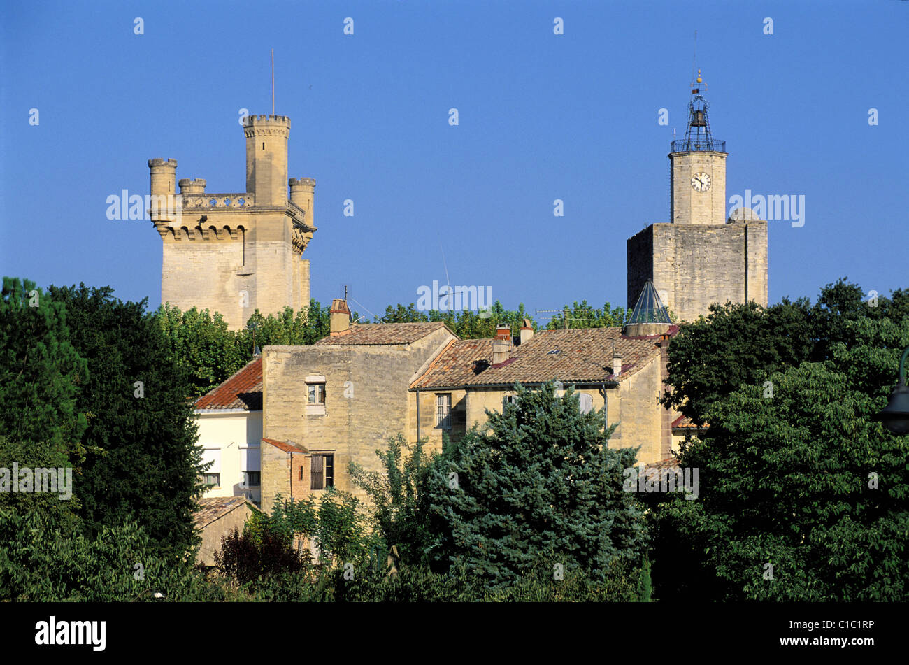 France, Gard, Uzes town, dominated by the Tower of the Dukes castle ...