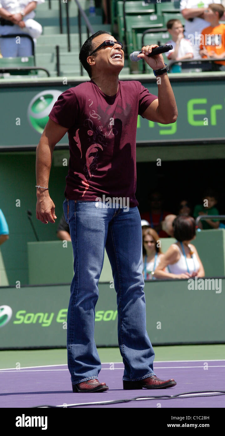 Singer Jon Secada performs the National Anthem before the men's final ...