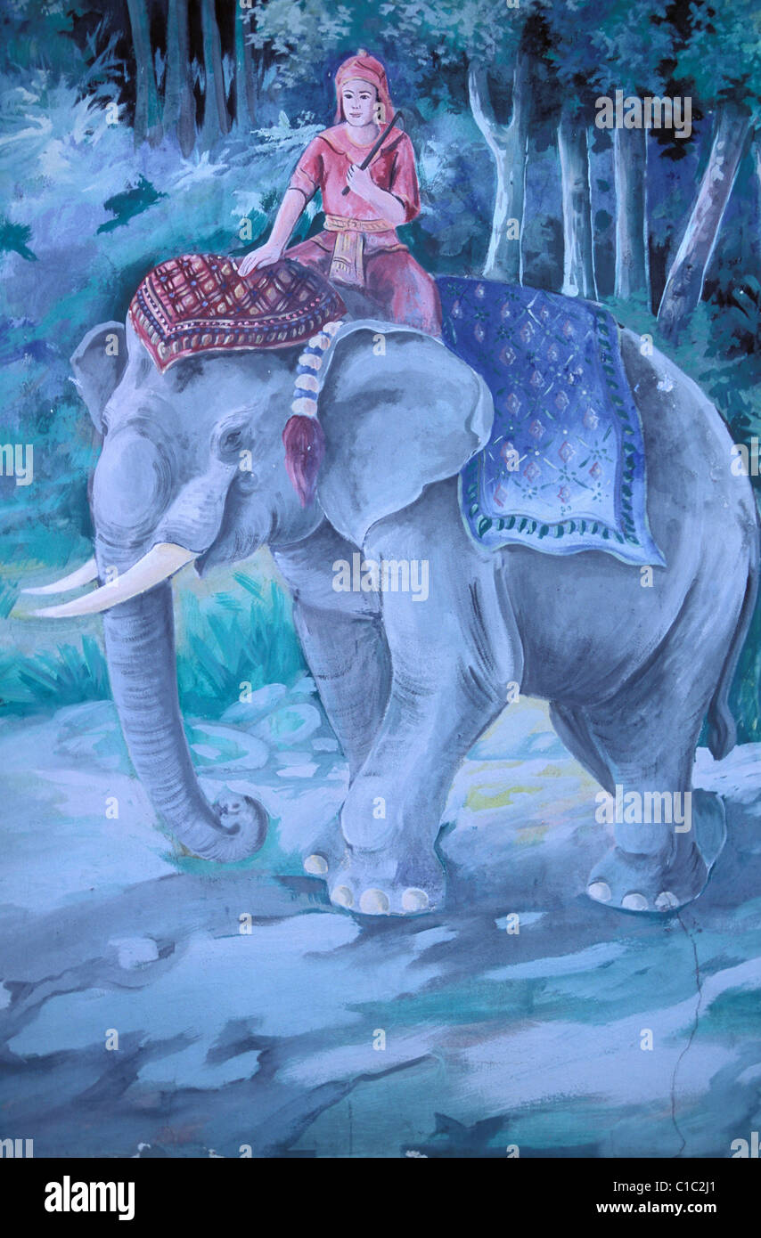 Laos, Viangchan, a painted wall Stock Photo - Alamy