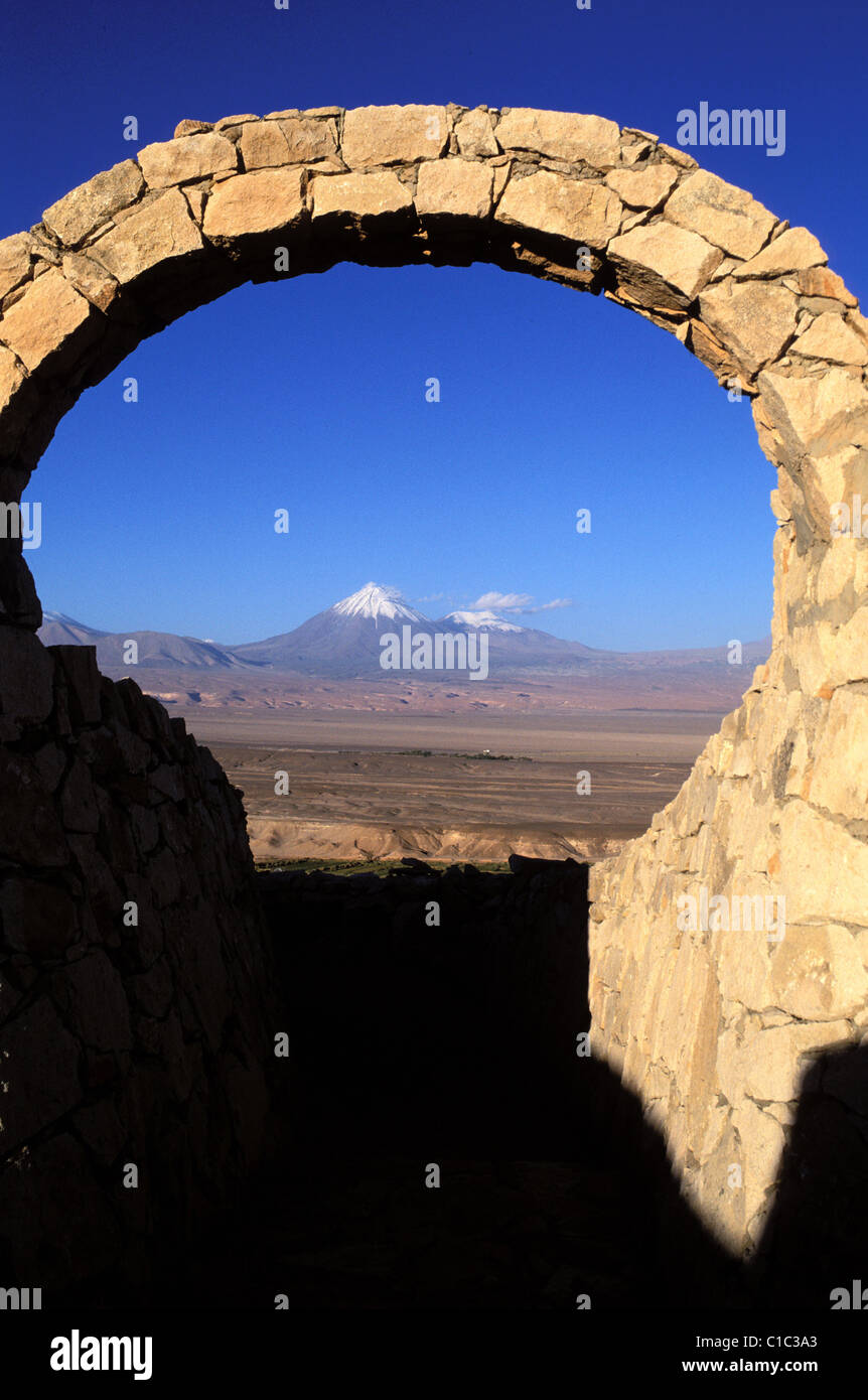 Chile, the Atacama desert, the Licancabur volcano seen from the Salt ...