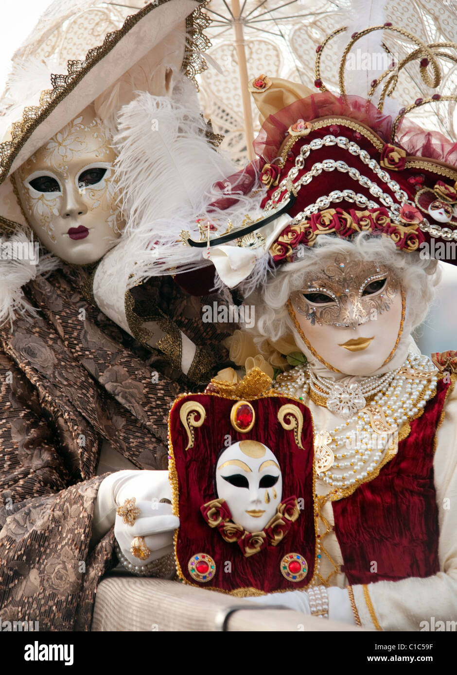 Two costumed models posing at the Venice Carnival, Venice Italy Stock ...