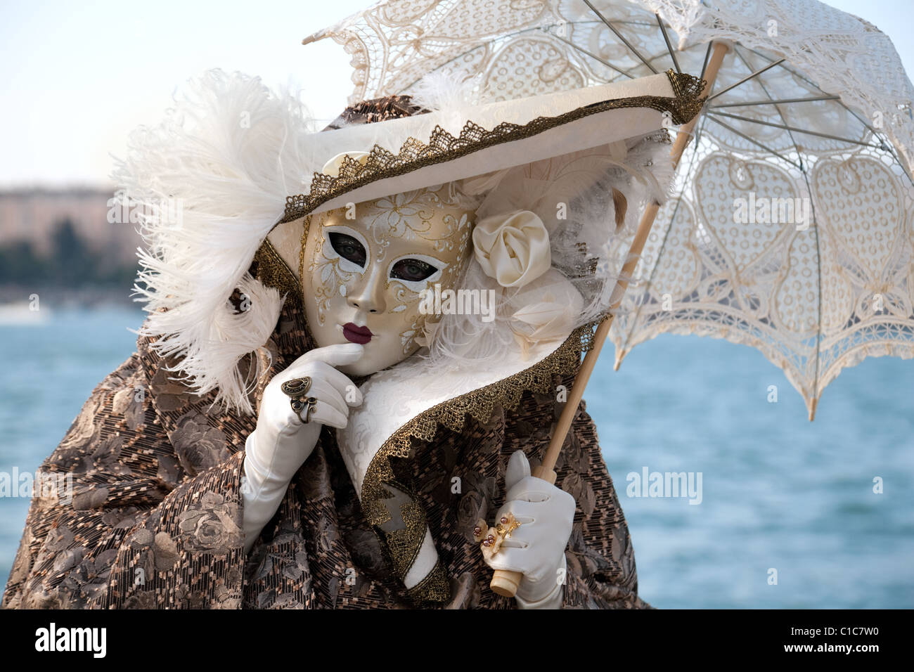 A costumed model posing at the Venice Carnival, Venice Italy Stock ...