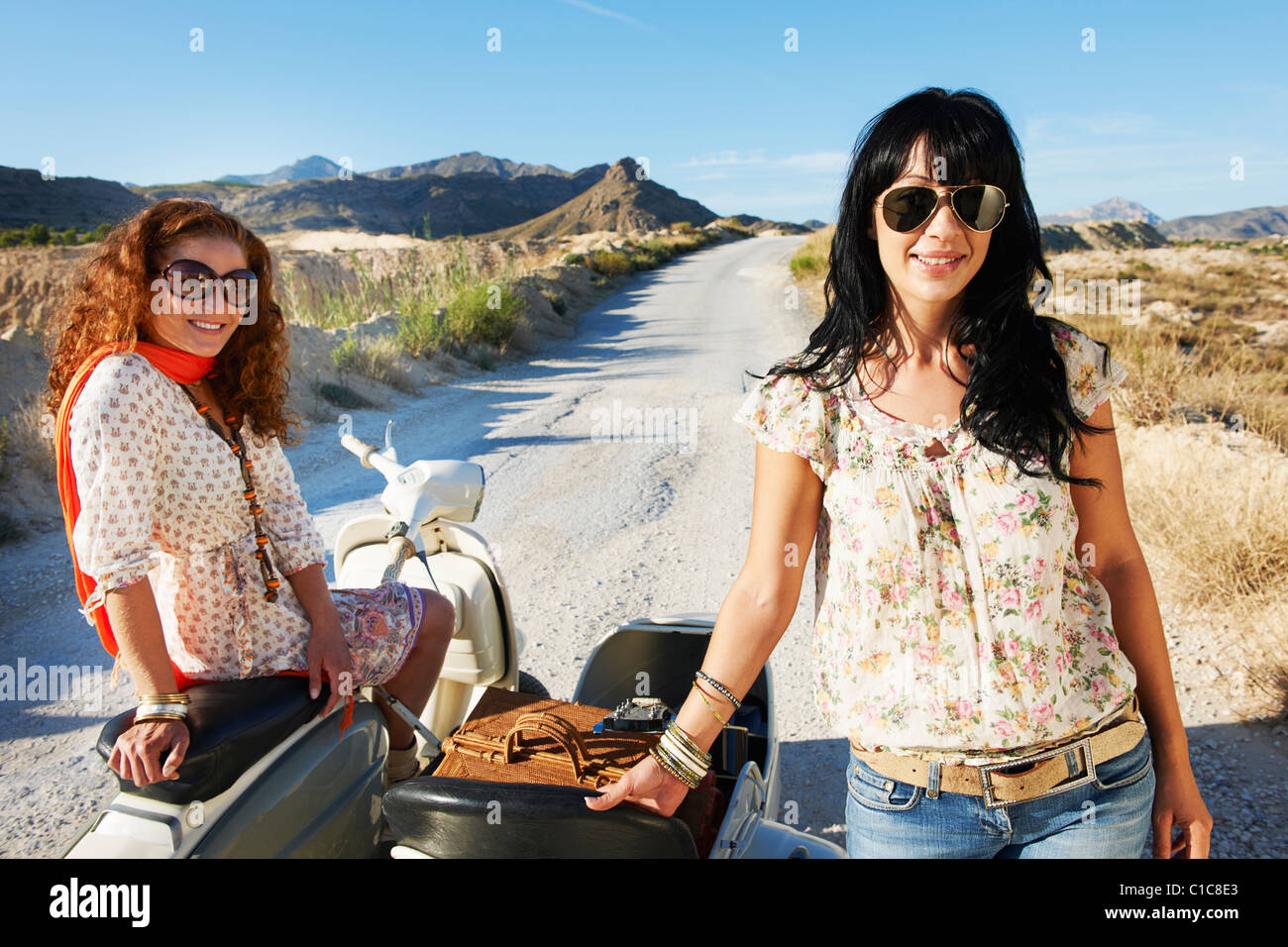 Women with motorbike and sidecar Stock Photo - Alamy