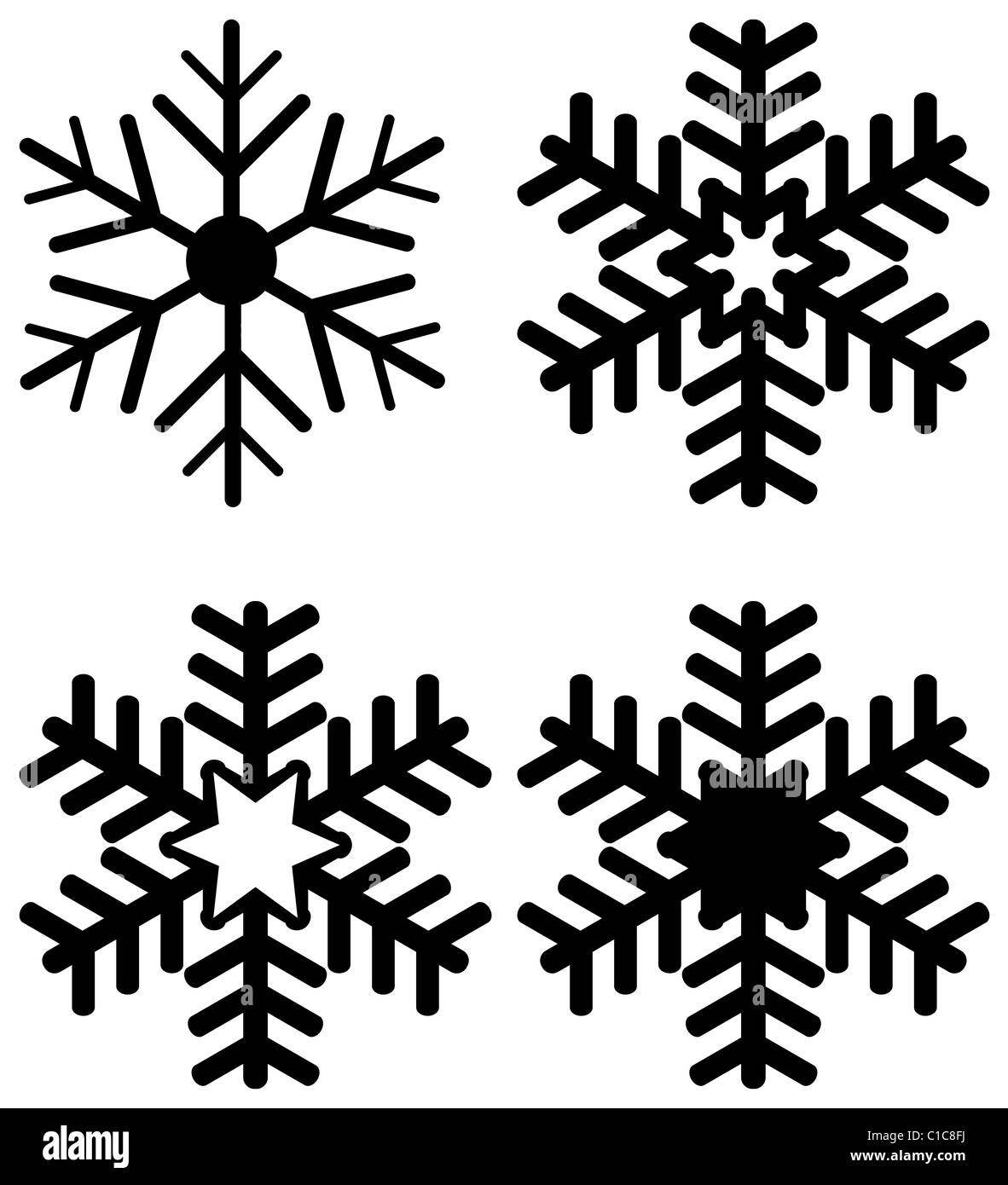Set of Black Snowflakes on a White Background Stock Photo - Alamy