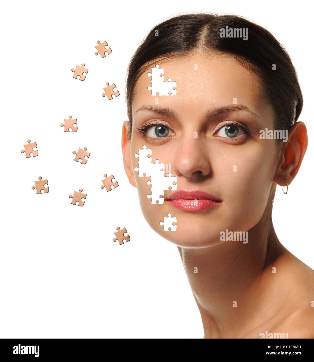 Close up woman face puzzle hi-res stock photography and images - Alamy