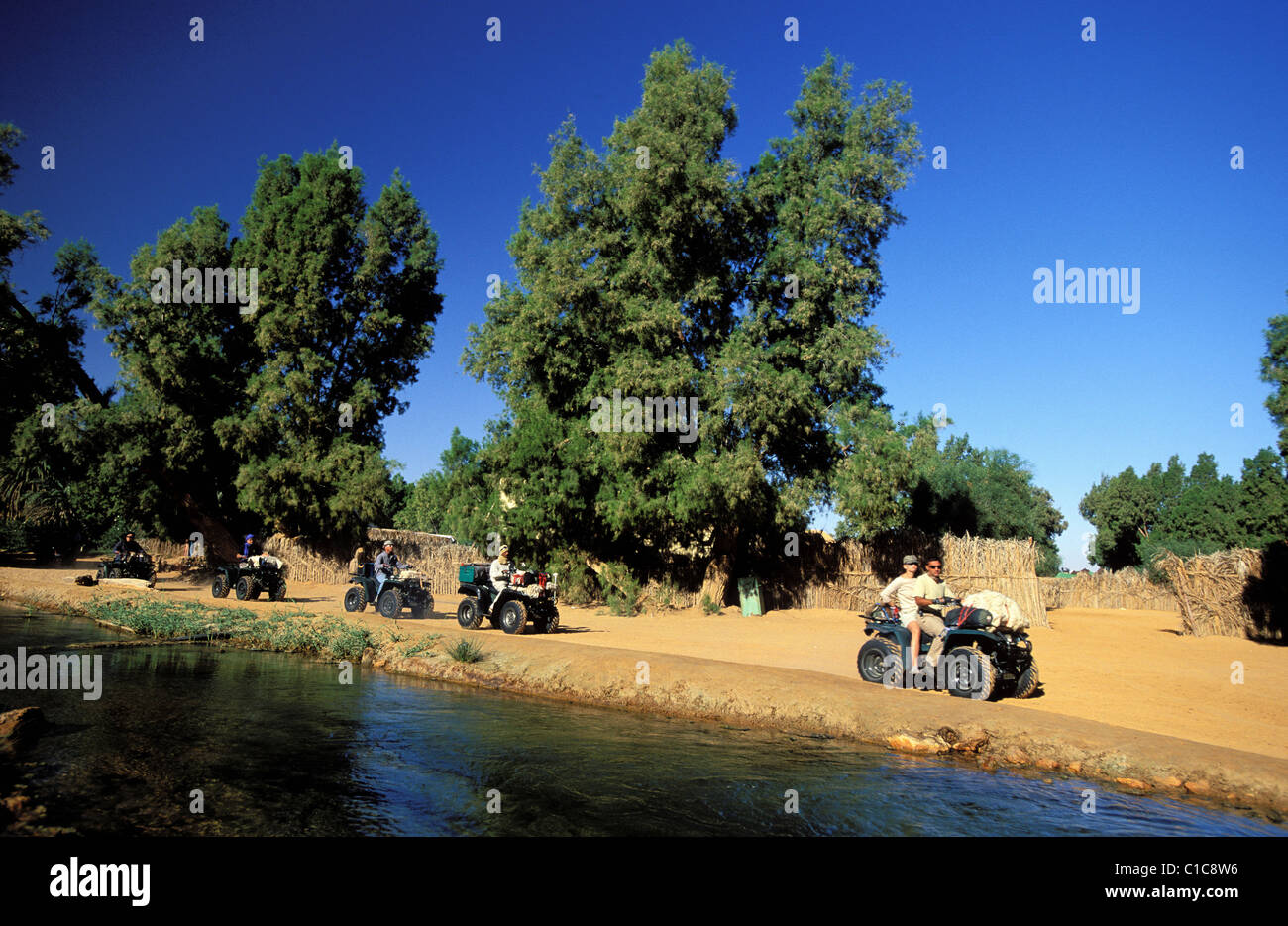 Tunisia, Southern Tunisia, motor-quad ride, oasis of Ksar Ghilane Stock ...
