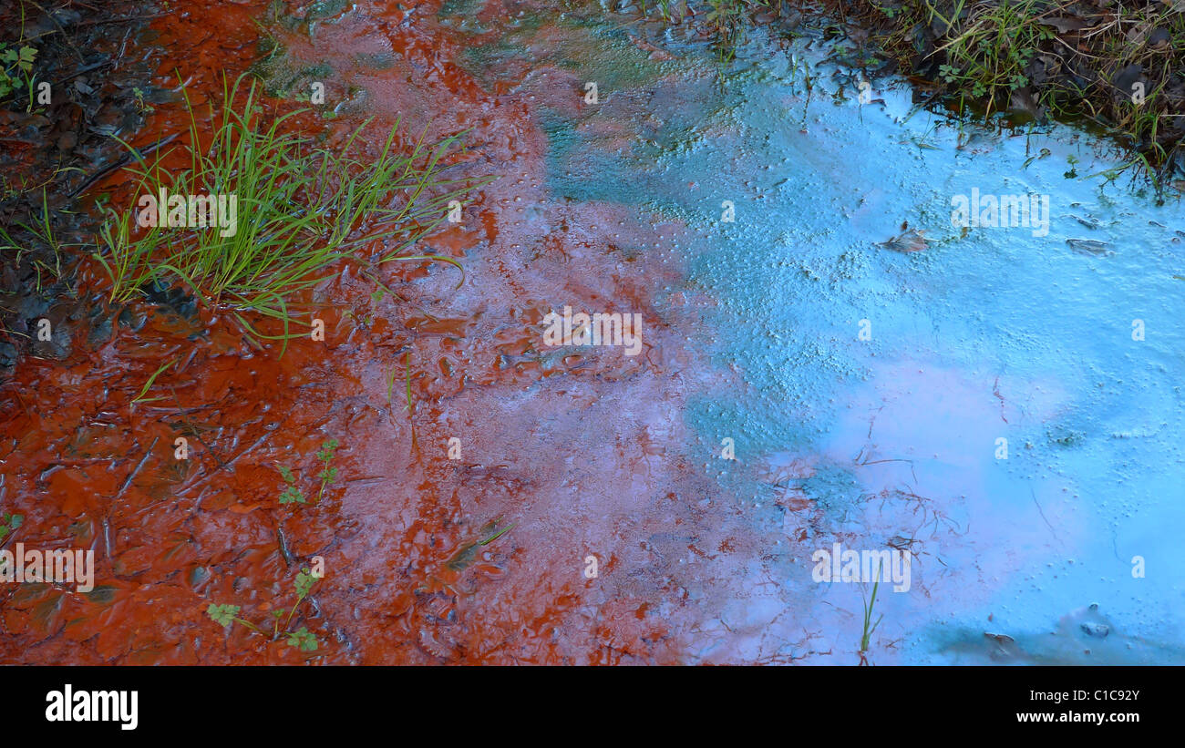 Evidence of acid mine pollution near Dunvant, Swansea, Wales Stock ...