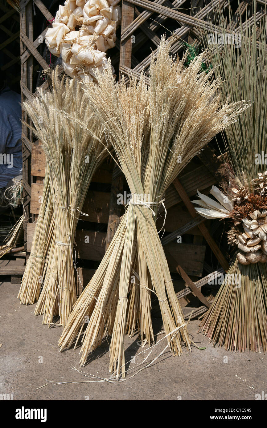 Decorative rice displays outside a market stall in Antananarivo ...