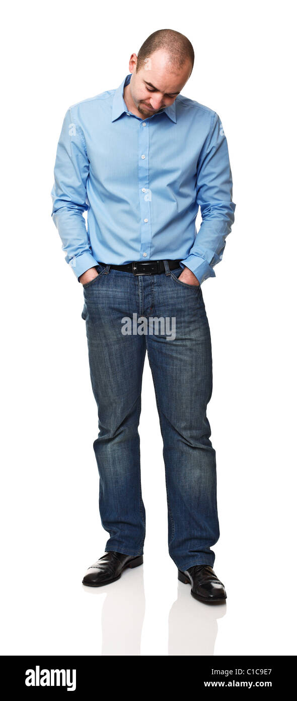 Upset Man Standing Sad Man Standing Over Grey Wall Holding Purse