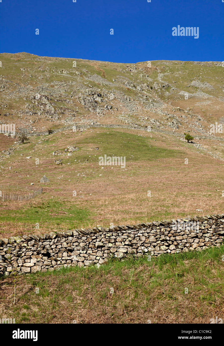 Dry stone wall section and hillside, Cumbria, England UK Stock Photo ...