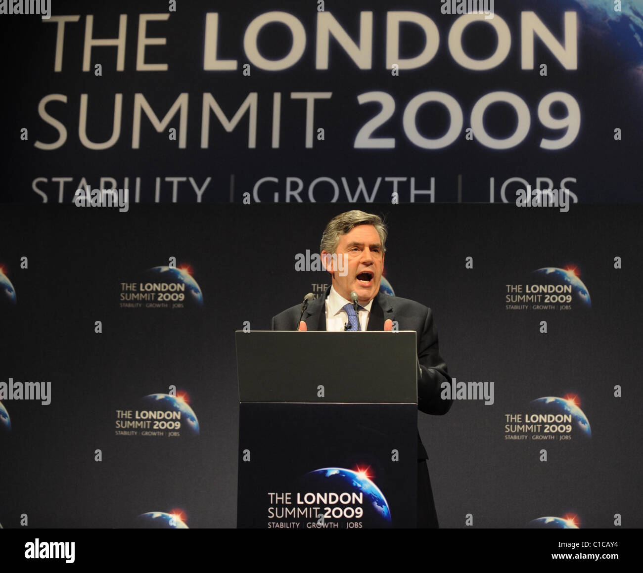 Gordon Brown at the press conference for the G20 Summit at Excel Centre ...