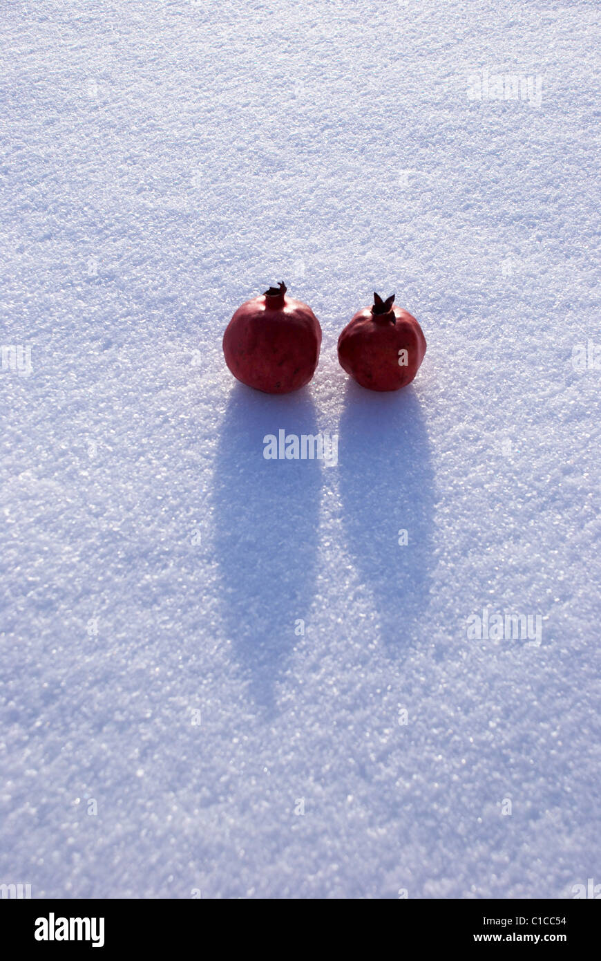 Snow and southern fruits - red and white contrast Stock Photo - Alamy